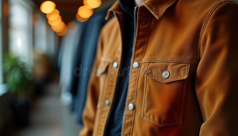 Close Up View of Brown Suede Jacket. Details of Texture, Stitching ...