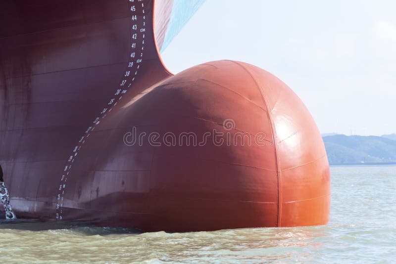 Close Up View on the Bulbous Bow of Big Container Ship. Stock Image ...