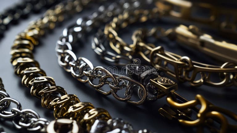 A Close-up View of a Bunch of Chains Lying on a Table Stock Image ...