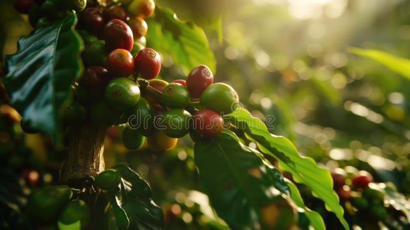 A Close-up View of a Bunch of Coffee Beans Growing on a Tree. Perfect ...