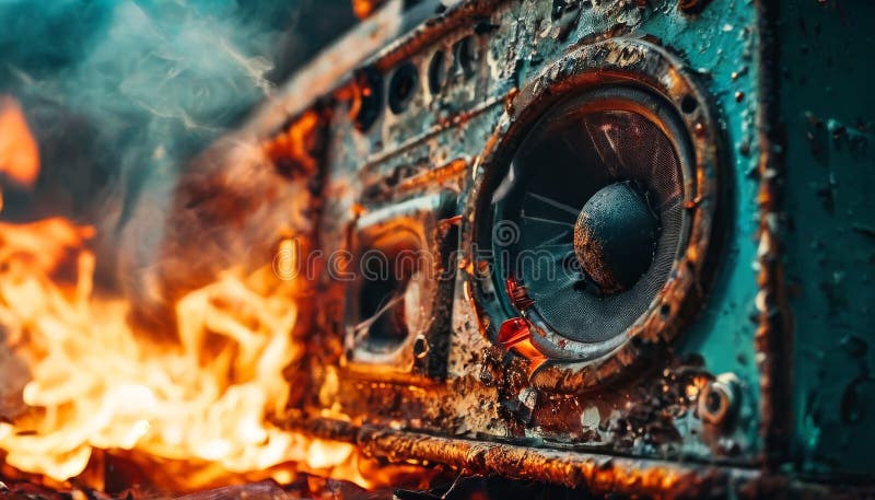 Burned Speaker in a Fiery Environment Stock Image - Image of aggressive ...