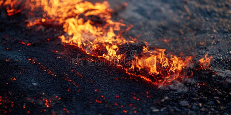 A Close-up View of a Burning Fire on the Ground, with Flames and Smoke ...