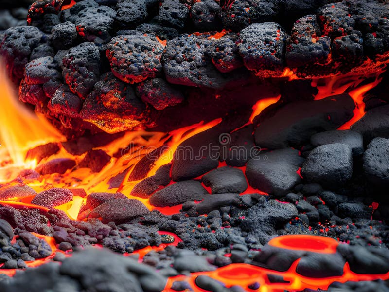 Close Up View of a Burning Fire on Volcano, Ai Generated Stock ...