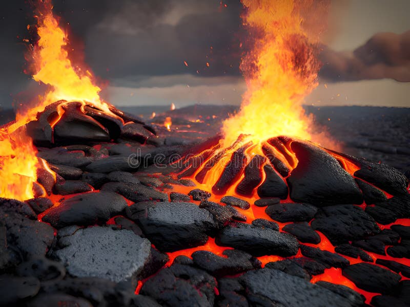 Close Up View of a Burning Fire on Volcano, Ai Generated Stock ...