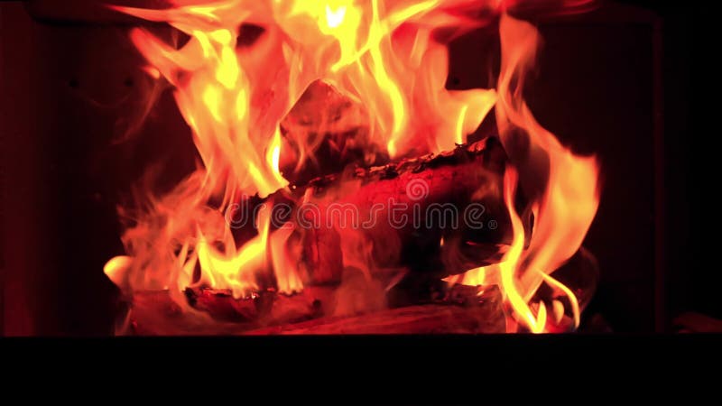 Close-up View of Burning Logs in an Open Fireplace in a House Stock ...