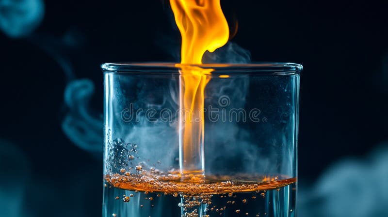 A Close-up View of a Burning Test Tube Dripping Liquid into a Beaker ...