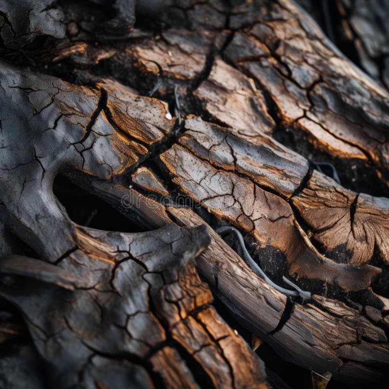 A Close Up View of a Burnt Tree Trunk Stock Illustration - Illustration ...