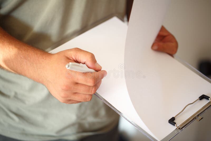 Close Up Business Man Hands with Pen Writing on Paper Stock Photo ...