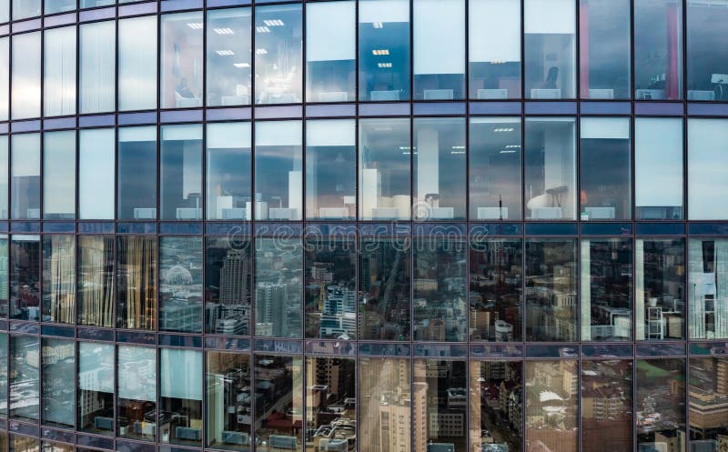 Close Up View of Business People Working in Offices from a Skyscraper ...
