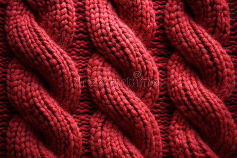 Close-up View of a Cable Knit Pattern on Red Fabric, Creating a Warm ...