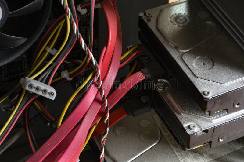 Close-up View of the Cables Connected To the Computer S Hard Drives ...