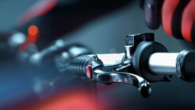 Motorcyclist Pulling Clutch Lever and Engaging Red Button Stock Video ...