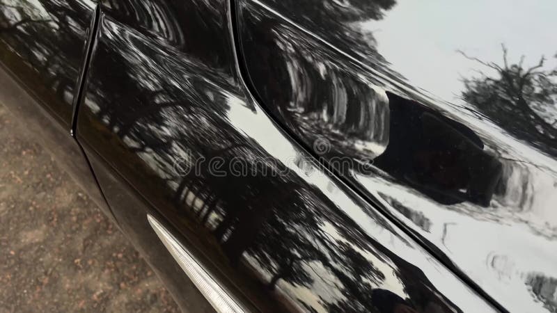 Close-up View of Car Body Shell. Slow Motion Camera Moving Along Black ...