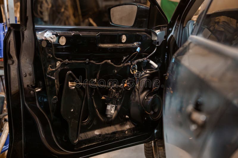 Close-up View of Car Door Interior Showing Mechanical Components and ...