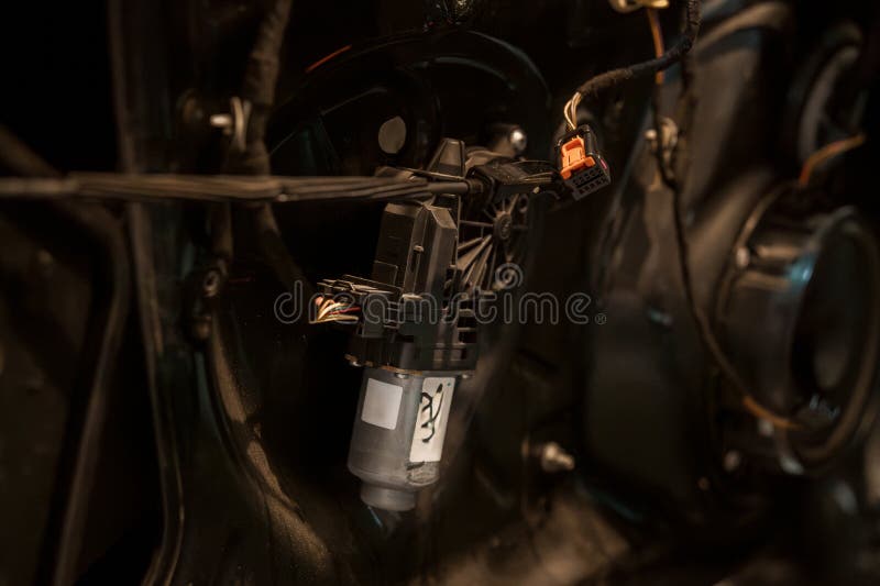 Close-up View of Car Door Interior Window Motor Assembly and Wiring ...