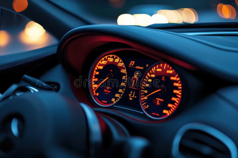 A Close-up View of a Car S Dashboard Displaying Speed and Fuel Gauges ...