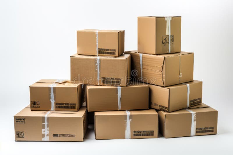 Close - Up View of Cardboard Boxes Neatly Stacked .Generative AI Stock ...