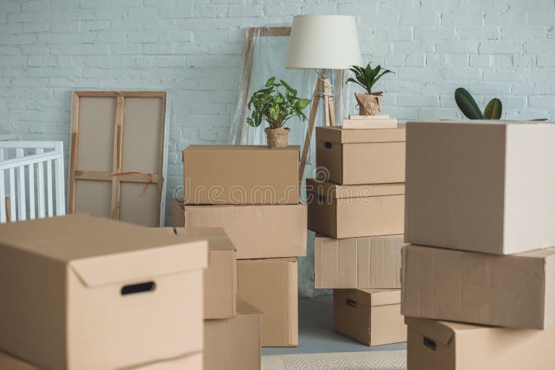 Close Up View of Cardboard Boxes Stock Photo - Image of relocation ...