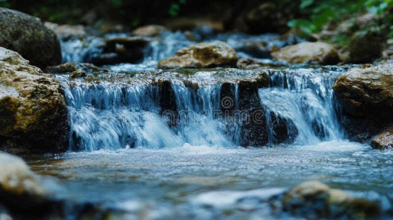 Close Up View of a Cascading Waterfall Over Smooth Rocks in a Forest ...