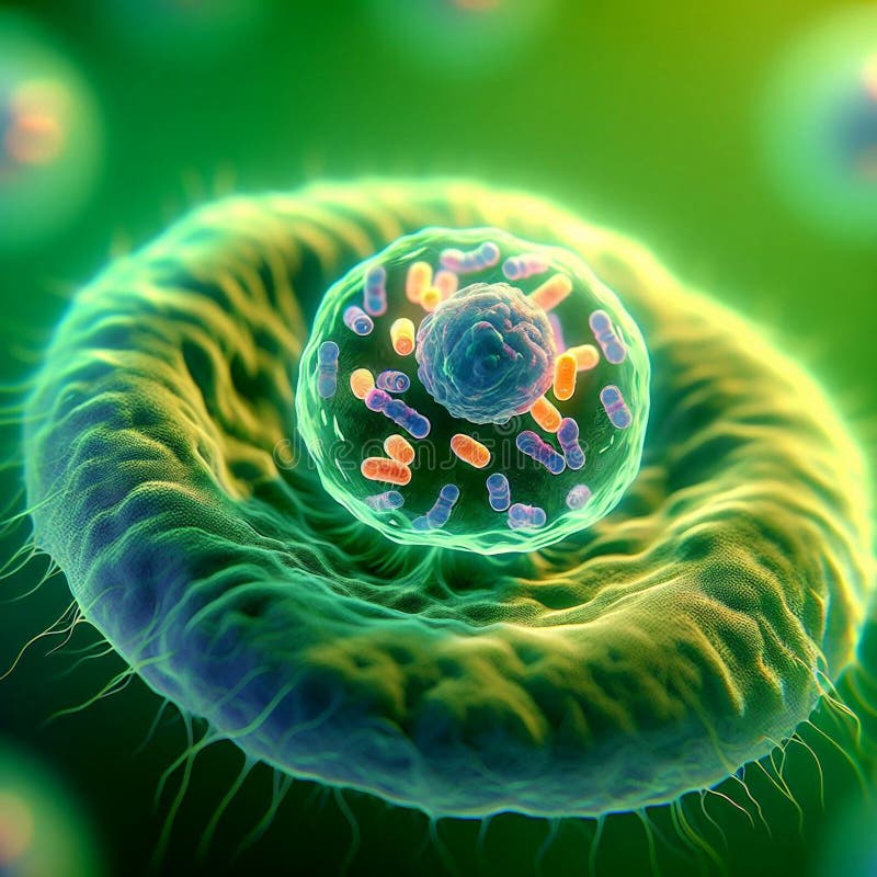 A Close-up View of a Cell with Bacteria Inside. Stock Illustration ...