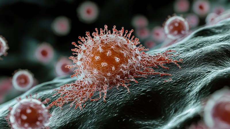 Close Up View of a Cell Containing a Bright Red Substance Under ...