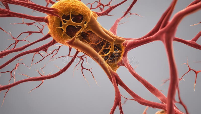 A Close-up View of a Cell Interacting with a Network of Blood Vessels ...
