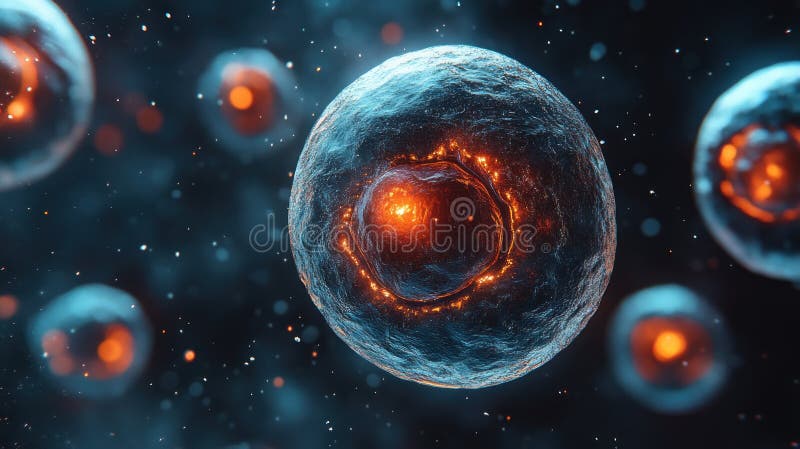 A Close-up View of Cells with Glowing Nuclei, Showcasing Cellular ...