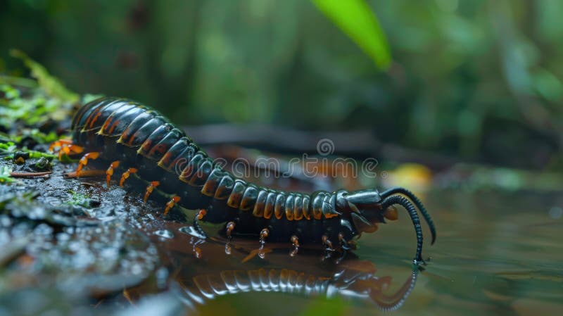 A Close-up View of a Centipede Crawling in the Water Stock Image ...