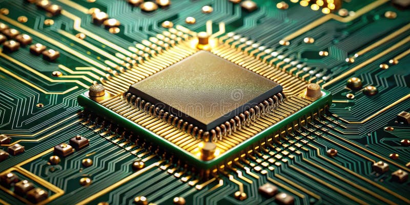 Close-up View of a Central Processing Unit Integrated Circuit on a Circuit Board. Generative AI ...