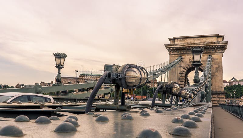 A Close-up View of the `Chain Bridge` Across the River Danube, Budapest ...