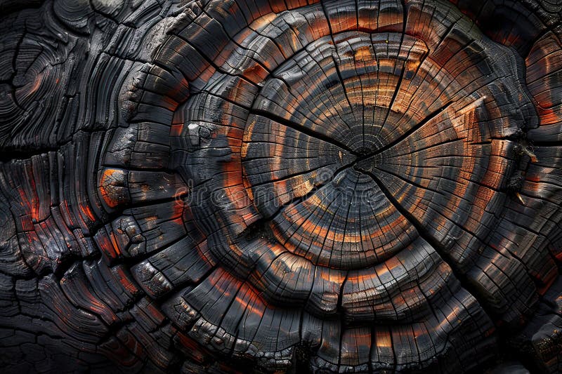 Close-up View of Charred Tree Trunk with Visible Growth Rings after ...