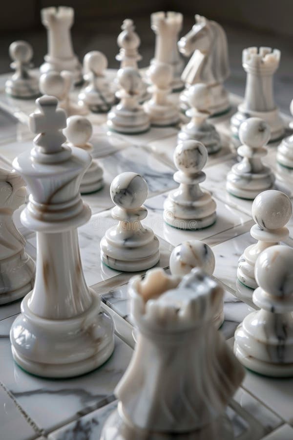 A Close-up View of a Chess Board with Multiple Pieces in Place Stock ...