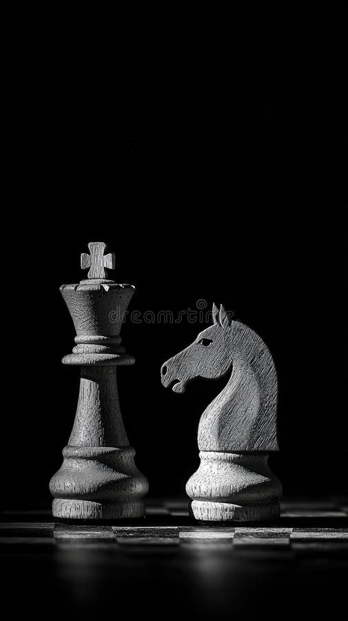 Chess King and Knight Pieces in Dramatic Black and White Contrast Stock ...