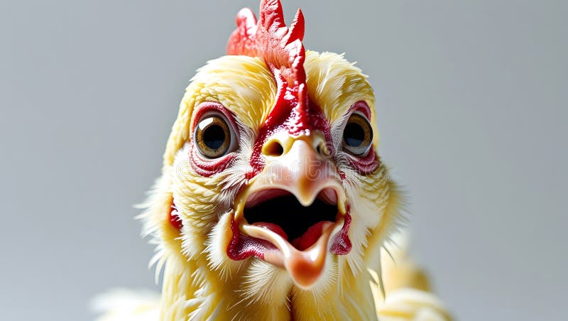 Shocked Chicken is Isolated on a Orange Background, Looks into the ...