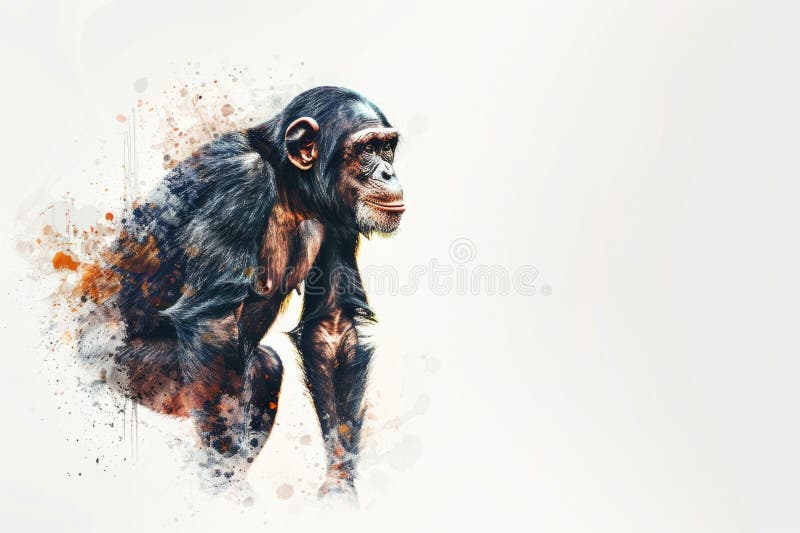 A Close-up View of a Chimpanzee Sitting on a White Background, Looking ...