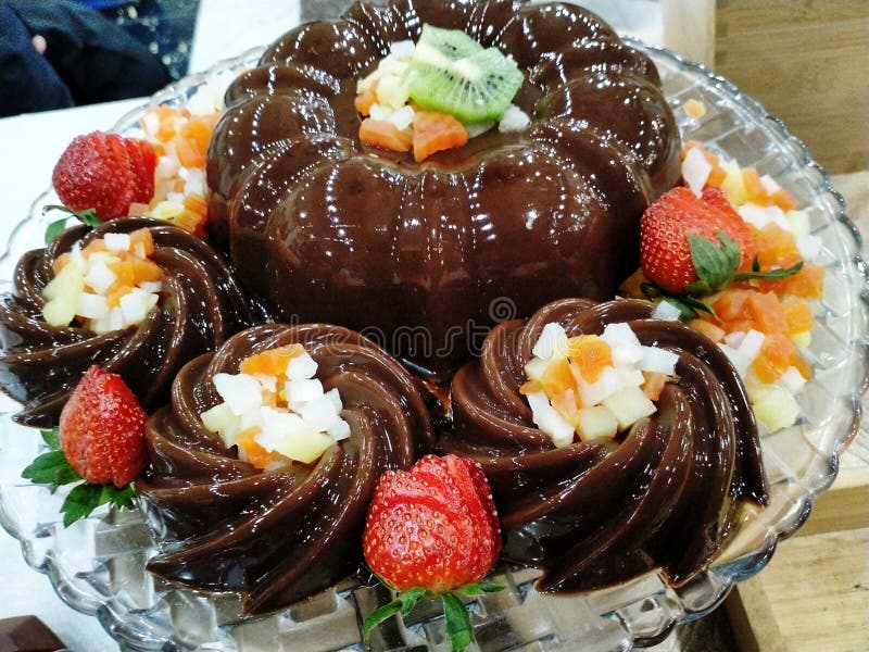 Close Up View of a Chocolate Pudding with Strawberry and Other Fruit ...