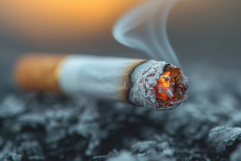 Close Up View of a Cigarette Burning with Glowing Ember and Smoke ...