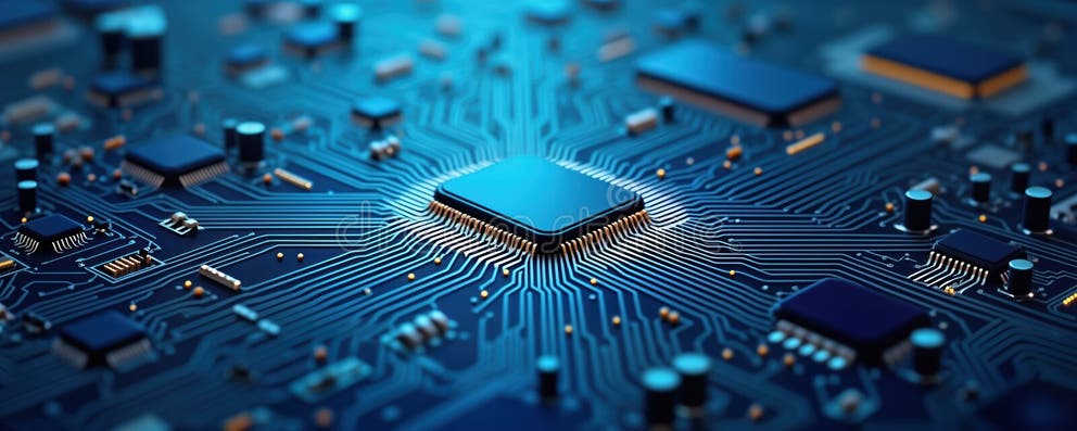 Close-up View of Circuit Board. Complex Network of Blue Electronic ...