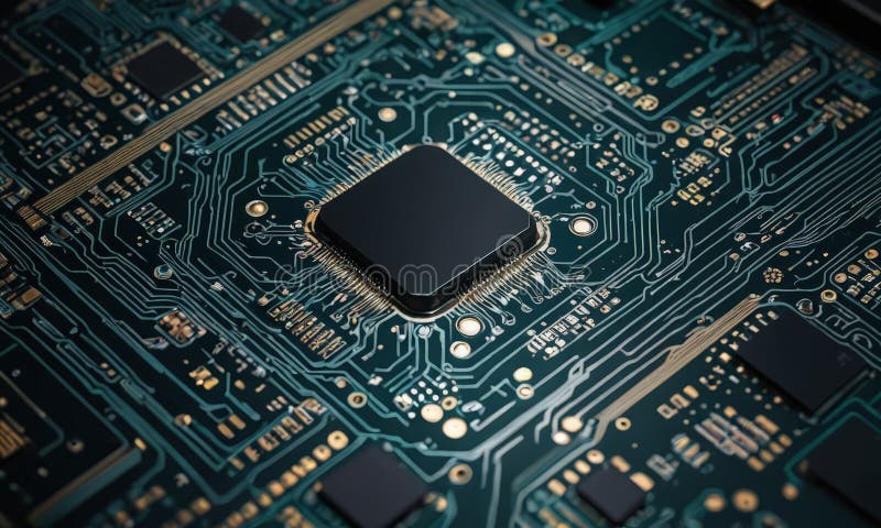 Close-up View Circuit Board Features Central Square-shaped Component ...