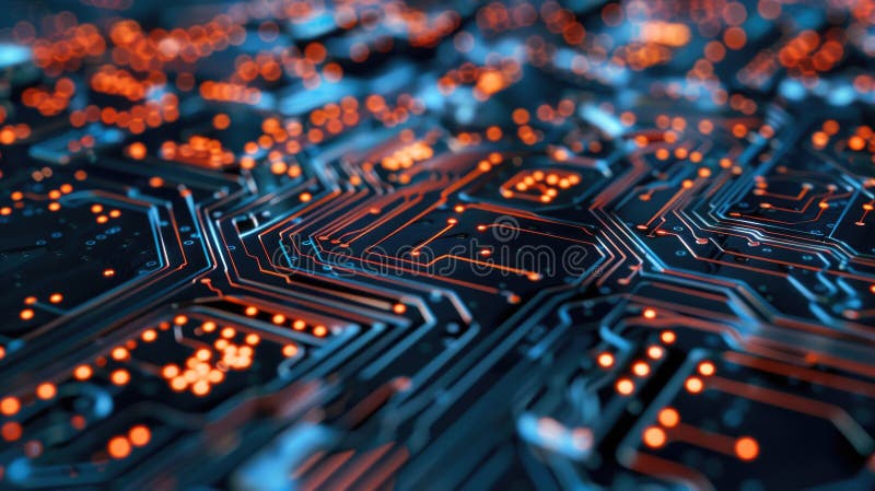 A Close-up View of a Circuit Board Featuring Bright Orange Lights ...