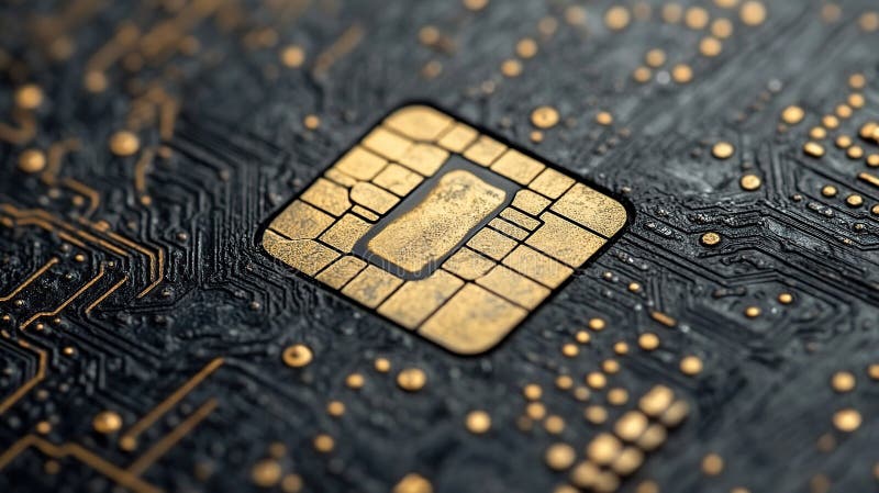 Close-up View of a Circuit Board with a Gold Chip Stock Illustration ...
