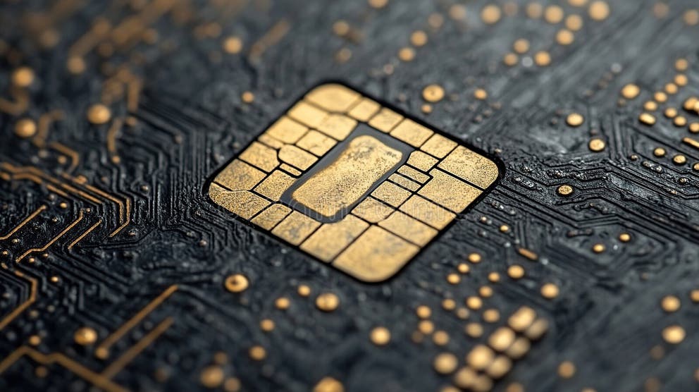 Close-up View of a Circuit Board with a Gold Chip Stock Illustration ...