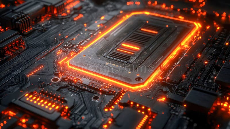 Close Up Microchip Circuit Board Illuminated Orange Lighting Stock ...
