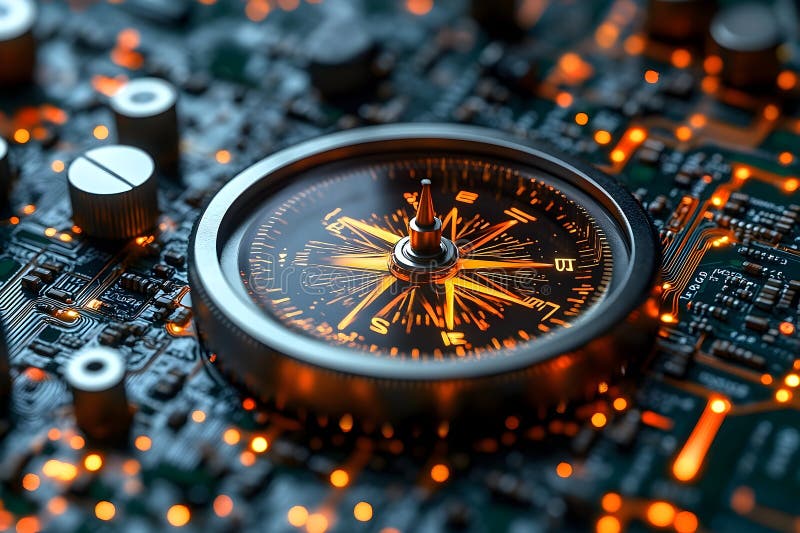 Compass on Circuit Board Illustration Stock Illustration - Illustration ...