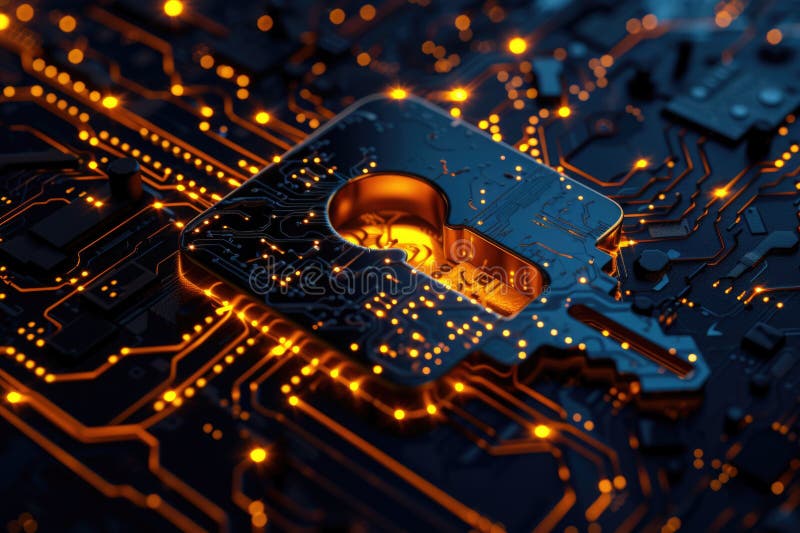 A Close-up View of a Circuit Board with a Key on Top. this Image Can Be ...