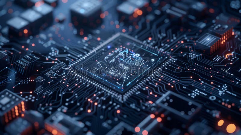 Close-Up View of Circuit Board and Microchip Technology Stock Photo ...