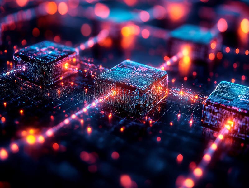 Close-up View of a Circuit Board or Semiconductor, with Rows of ICs and ...