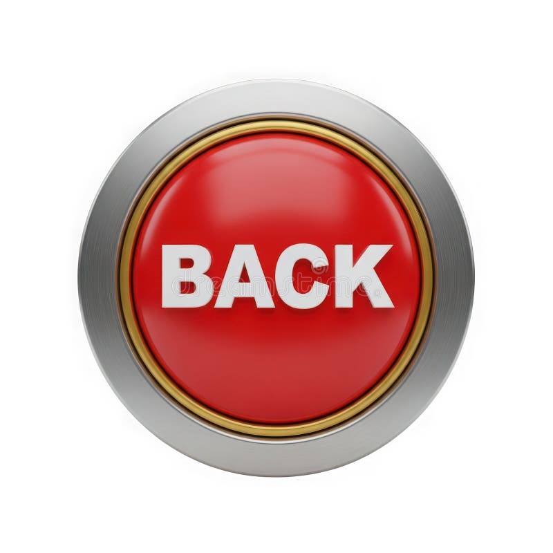 A Close-up View of a Circular, Glossy Red Button with the Word BACK in White, Set Against a ...