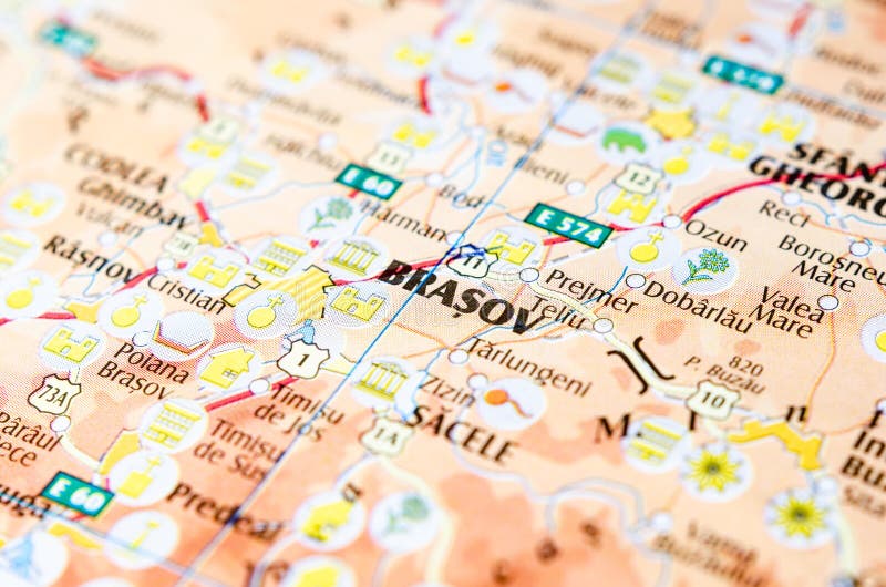 Close-up View of the City Map of Brasov Editorial Stock Photo - Image ...