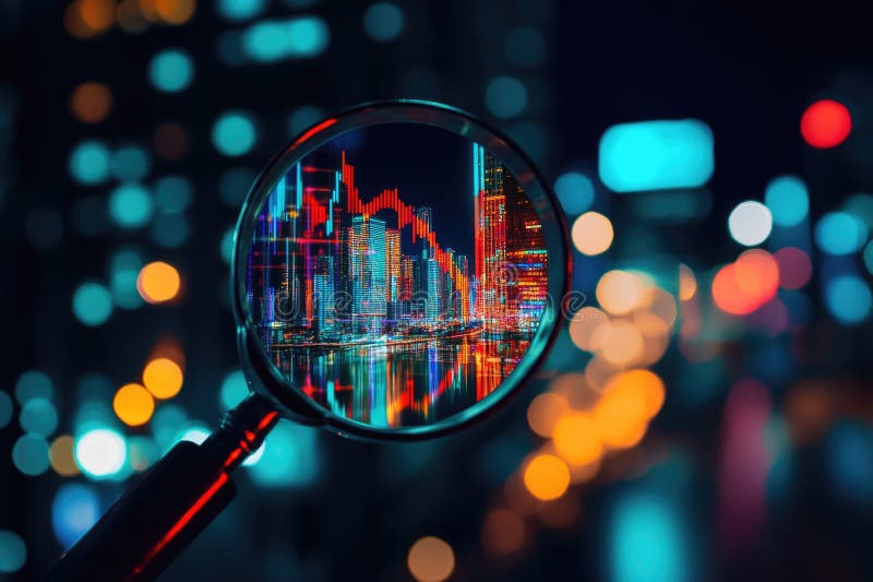 A Close-up View of a Cityscape through a Magnifying Glass, with Details ...